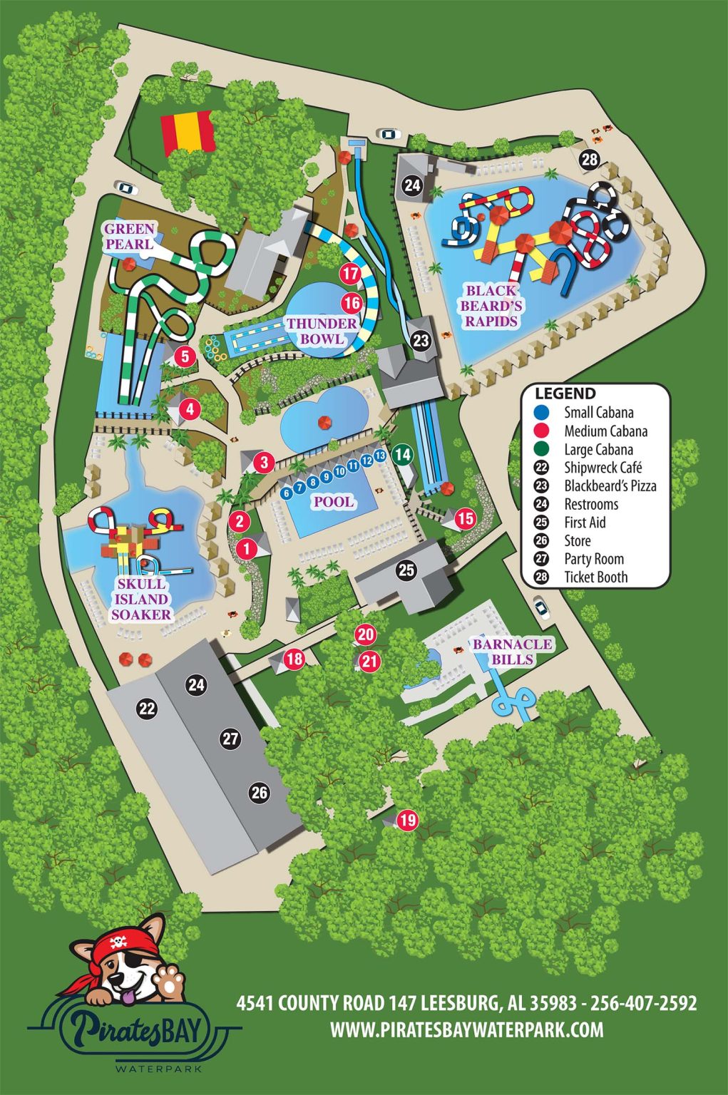 Park Map | Pirates Bay Waterpark Leesburg Alabama